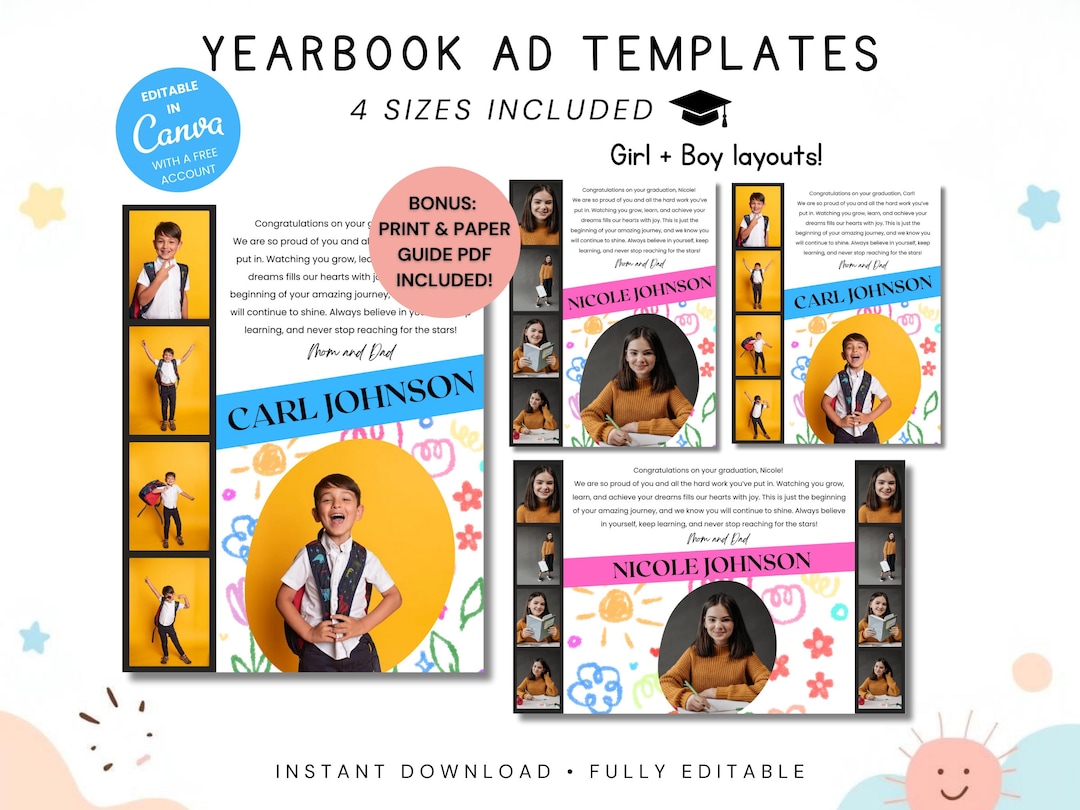 Elementary Yearbook Ad Template, Editable Half, Full, Quarter Page ...