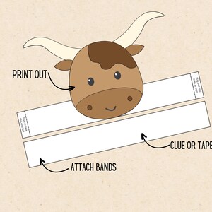 Longhorn Hat Paper Crown Craft, Cow Paper Crown Template, Wild West ...
