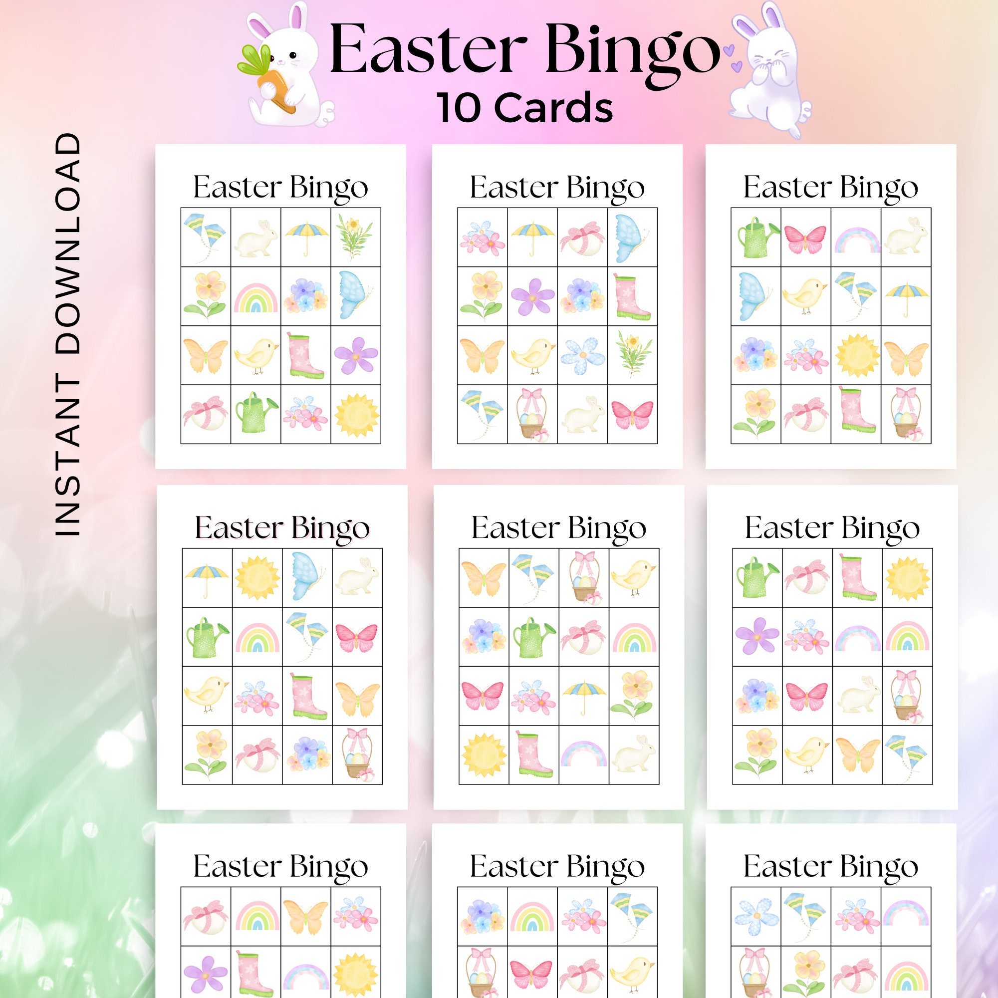 Easter Bingo Cards for Kids and Adults, Printable Easter Games, Easter ...