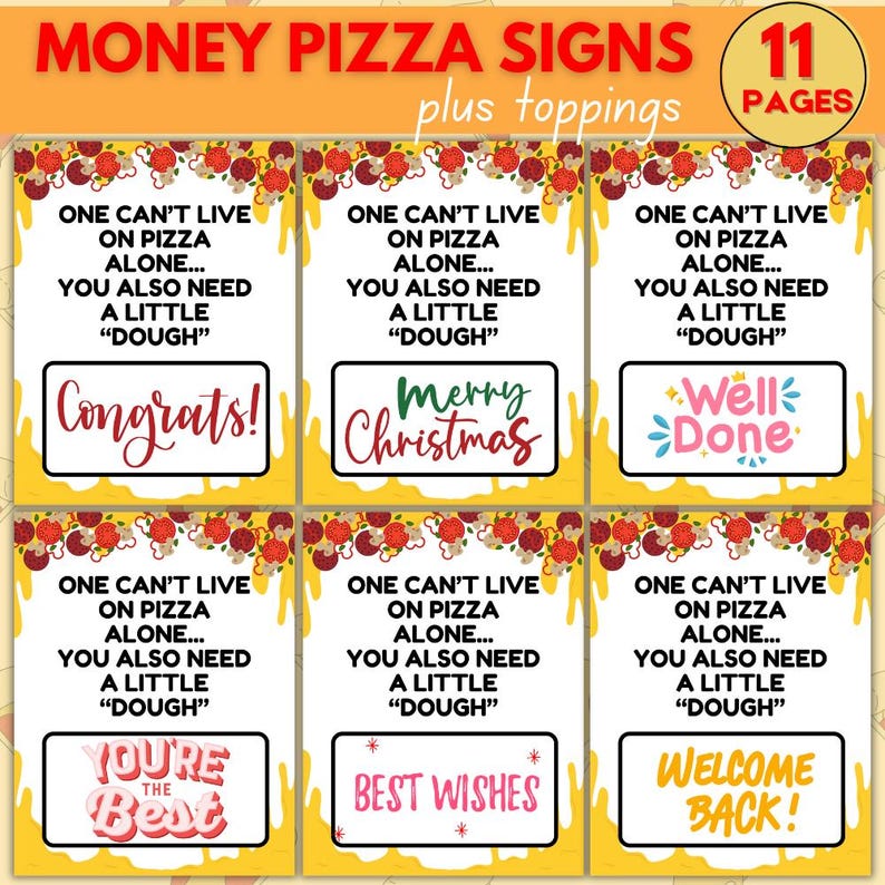 Printable Money Pizza Sign Bundle, Birthday Money Gift Idea, Birthday ...