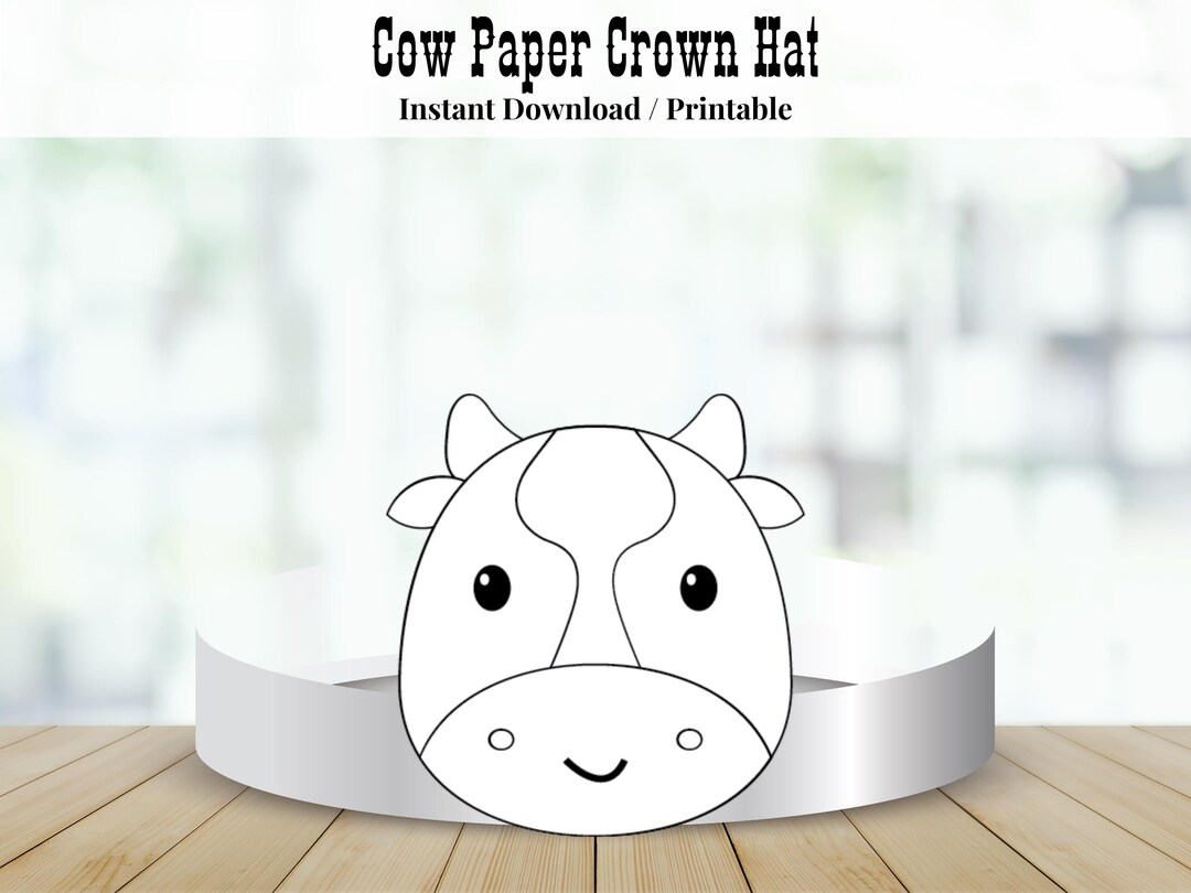 Cow Paper Hat Crown Craft, Cow Coloring Craft Paper Crown Template ...