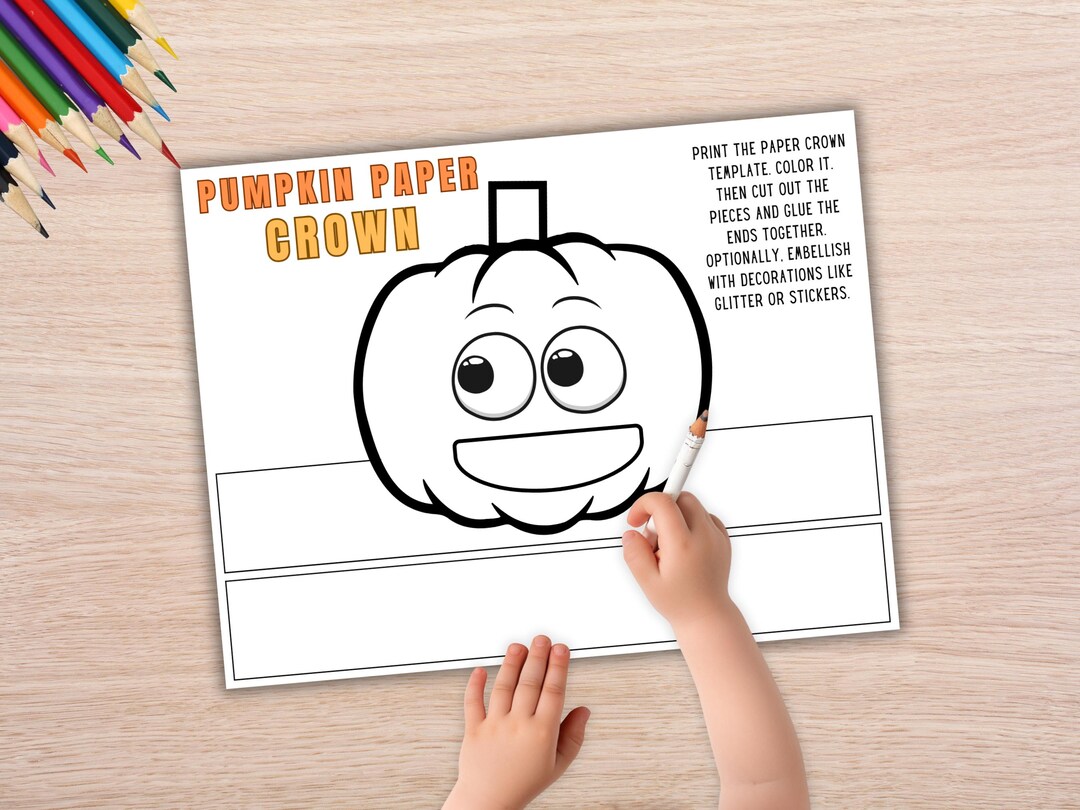 Pumpkin Paper Crown Template, Thanksgiving Autumn Party Coloring, Fall ...