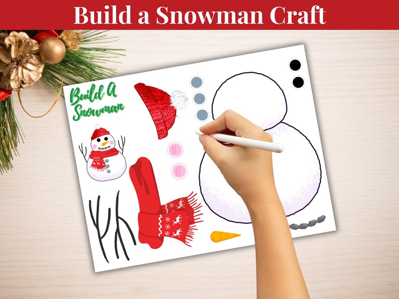 Snowman Craft Printable, Winter Kids Activity, Build a Snowman Project ...