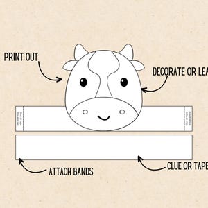 Cow Paper Hat Crown Craft, Cow Coloring Craft Paper Crown Template ...