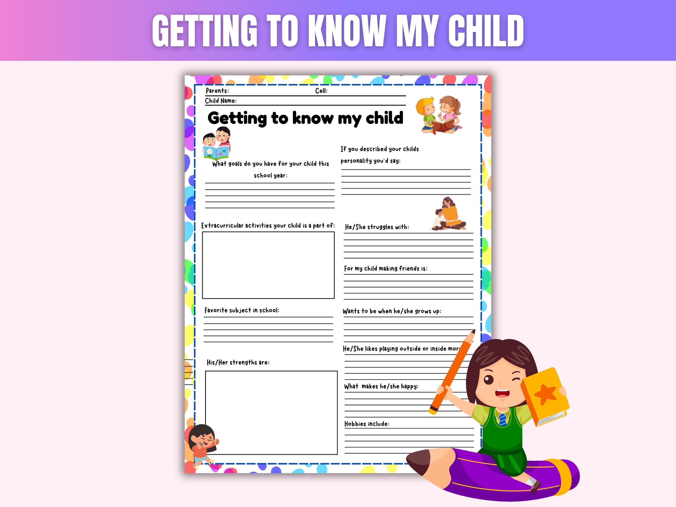 Getting to Know Your Child Printable, Back to School Form, Parent ...