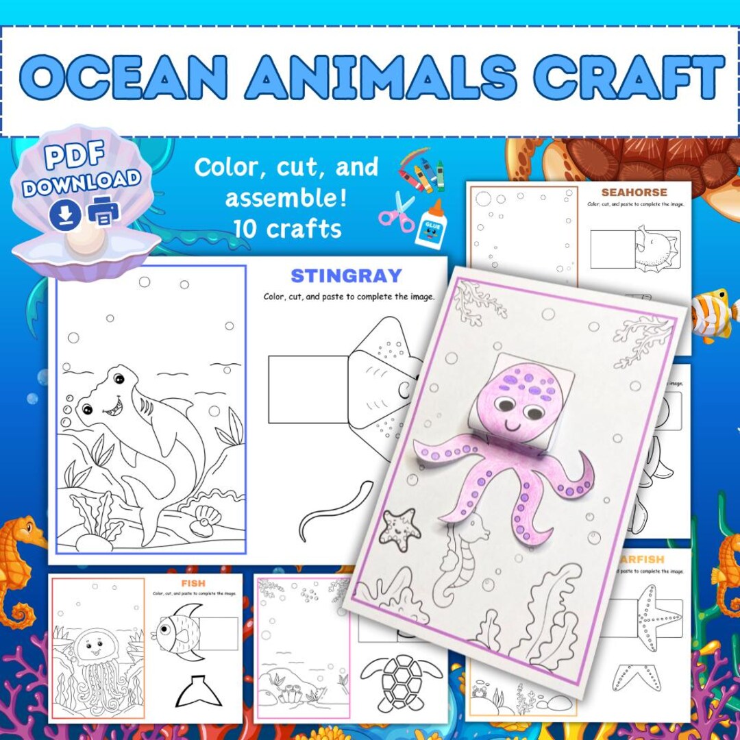 Ocean Animals Craft, Printable Animal Crafts, Cut & Glue Preschool ...
