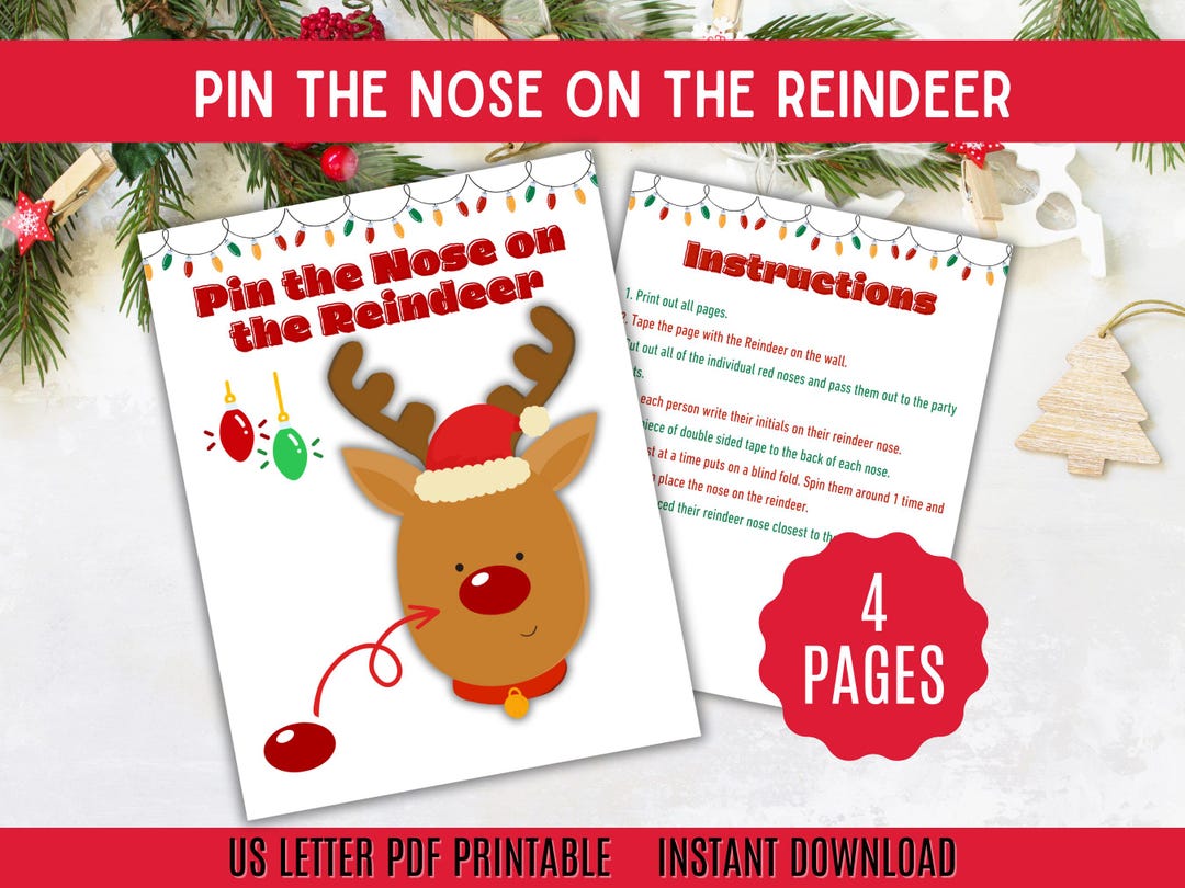 Pin the Nose on Rudolph Game, Printable Christmas Party Game, Xmas Game ...