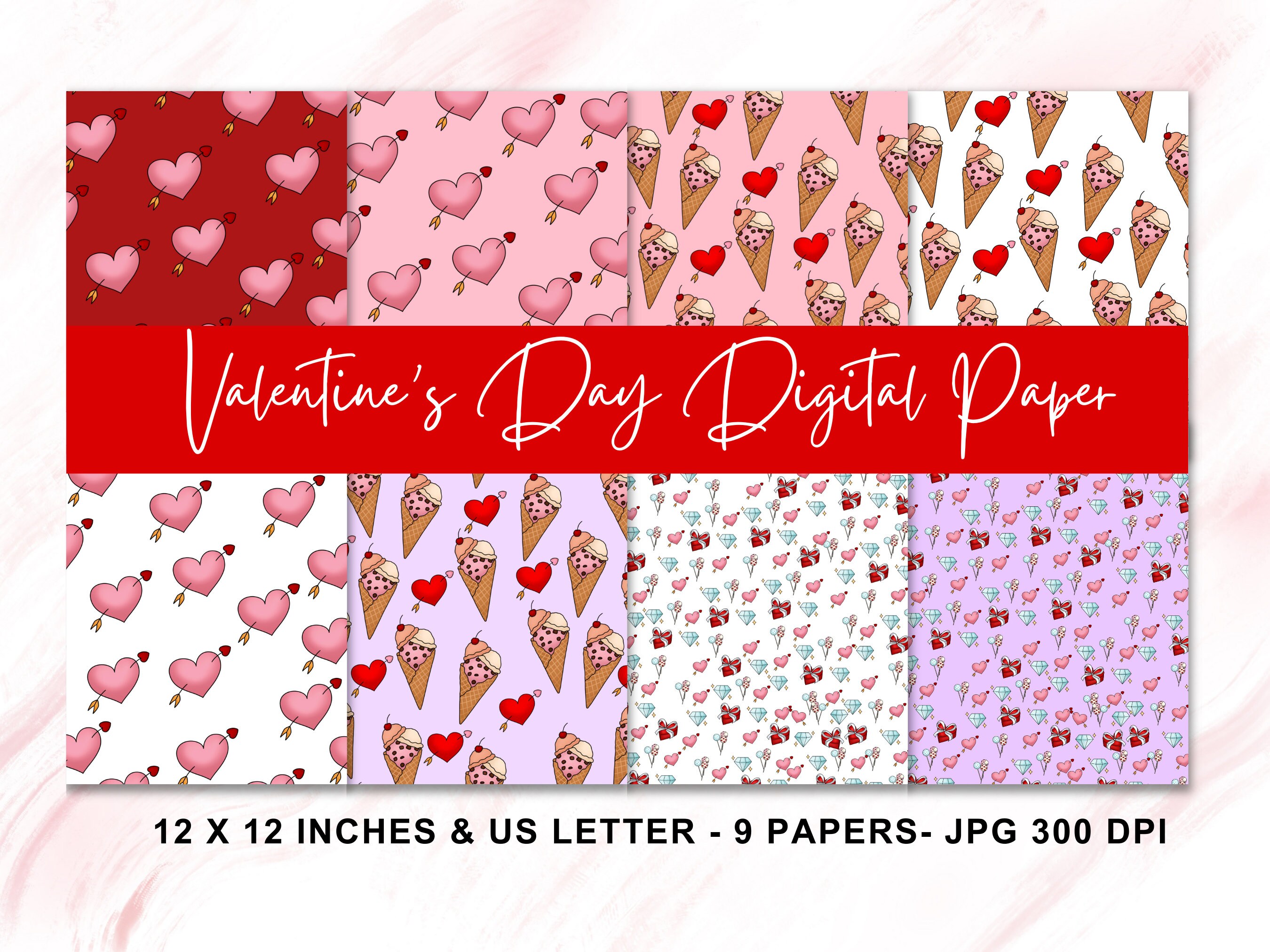 Valentine's Day Digital Paper, Digital Scrapbook Paper, Heart Patterns ...
