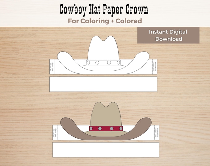 Cowboy Hat Paper Crown Party Coloring Printable Kids Craft Wild West ...