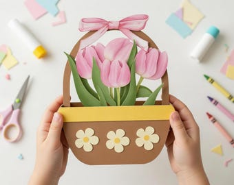Spring Flower Basket Cut & Paste Craft, Preschool Fine Motor Skills ...