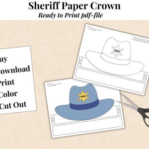 Sheriff Hat Paper Crown, Coloring Page Craft Printable Kids Paper Craft ...