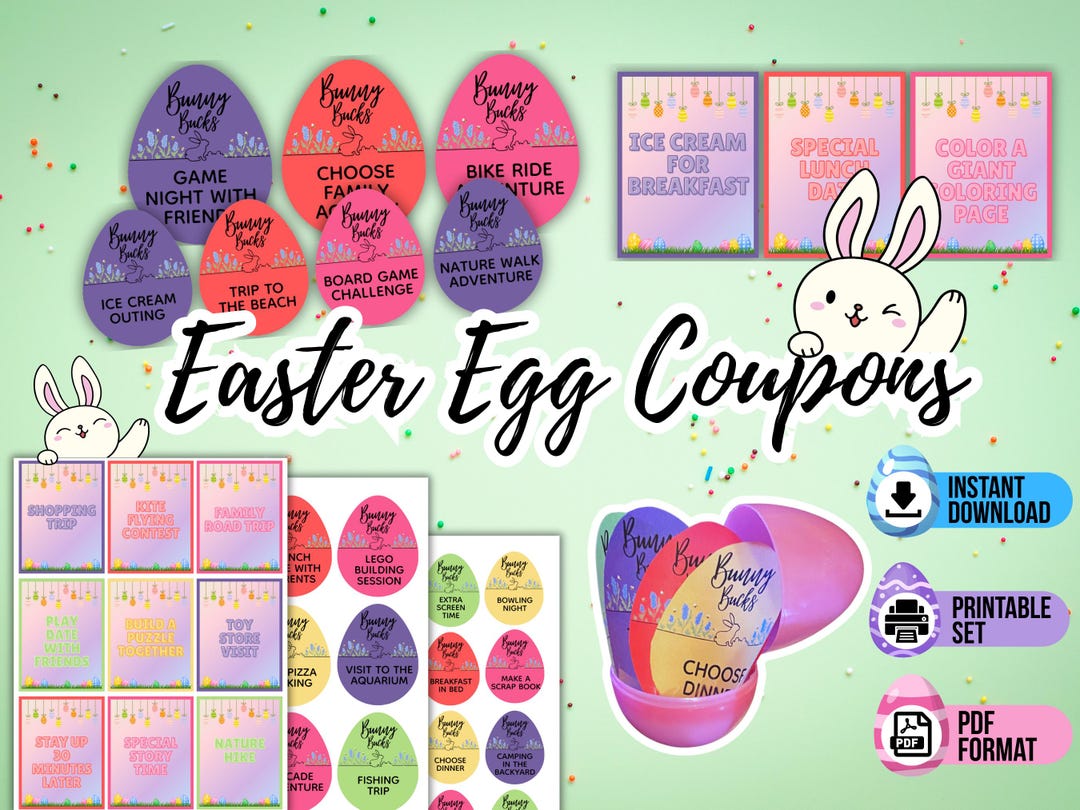 Printable Easter Egg Coupons, Easter Egg Tokens, Easter Bunny Coupon ...