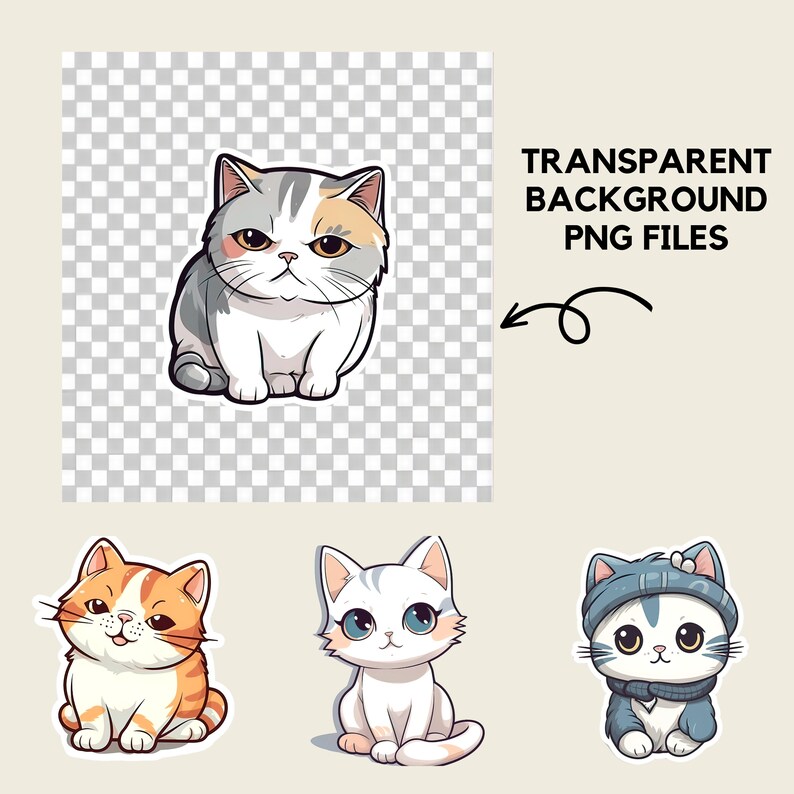 Cute Cat Clipart Digital Stickers Png Bundle, Kawaai Cat Printable ...