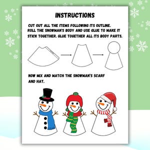 Build a Snowman Printable, Winter Kids Activity, Christmas Craft for ...