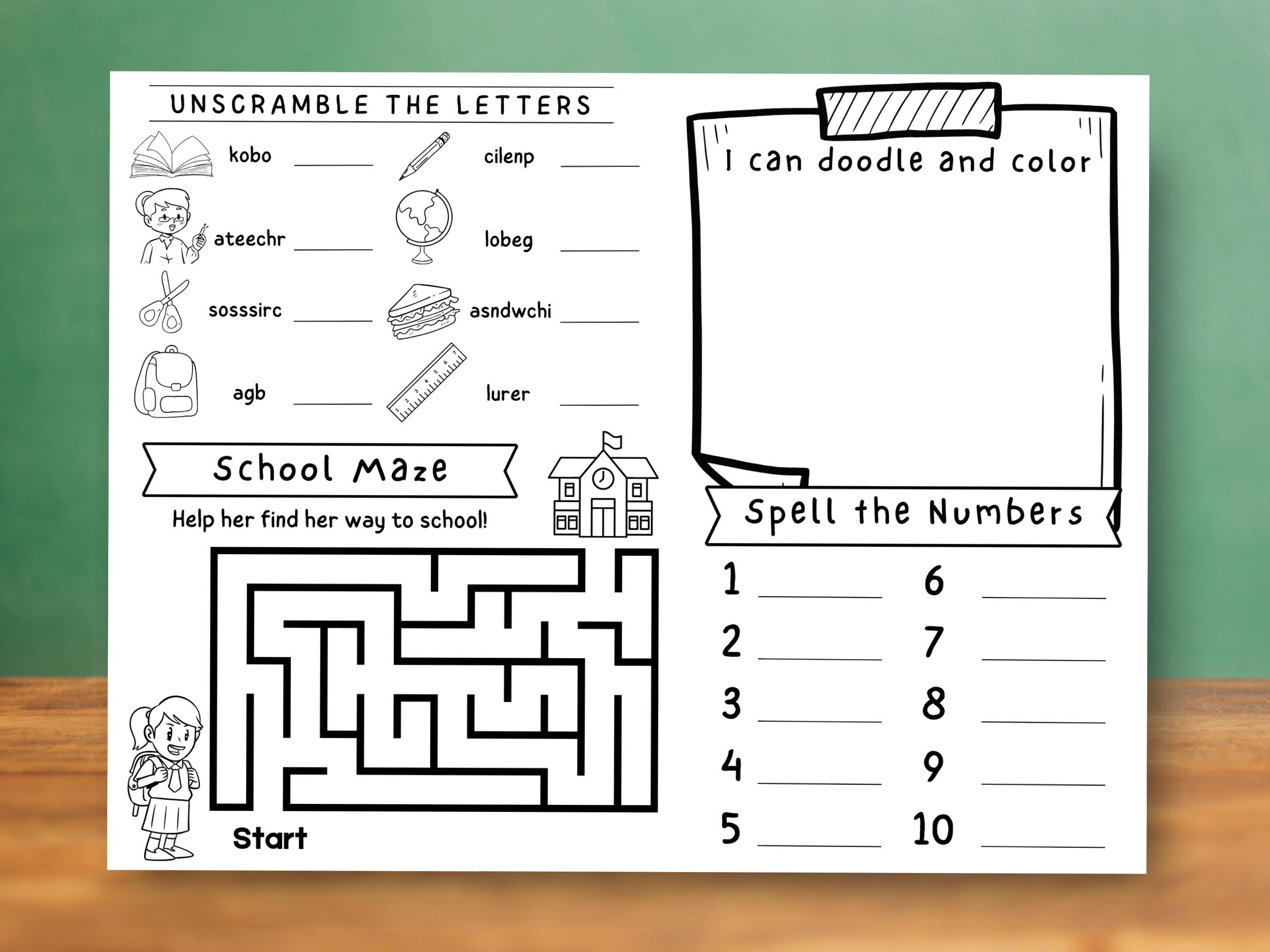 Back to School Placemats, Educational Activities, First Day of School ...