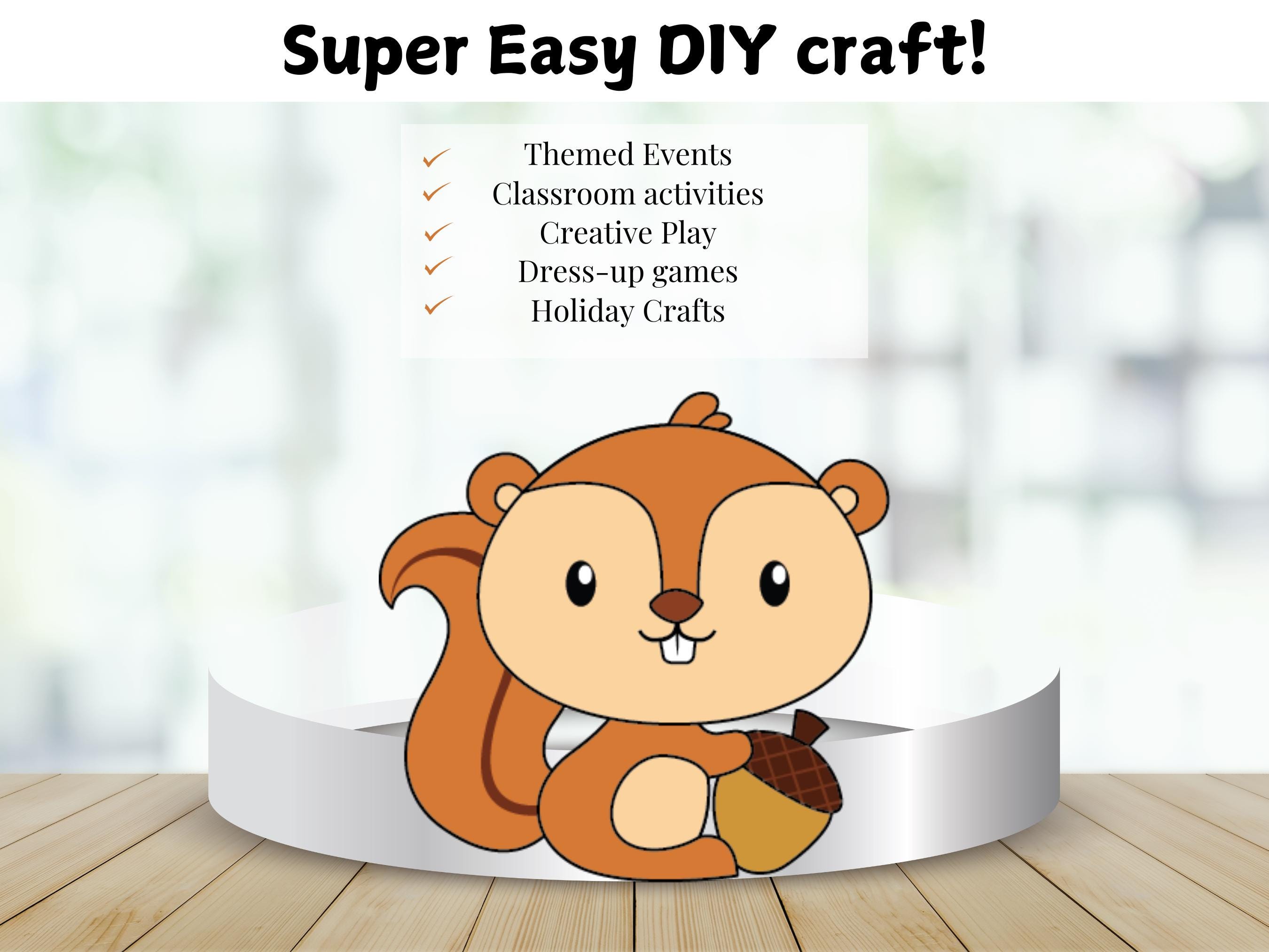 Squirrel Paper Crown Template, Fall Printable Coloring Craft, Kids ...