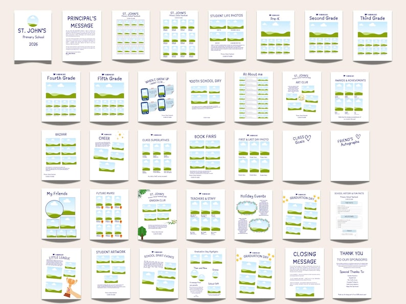 2026 Elementary School Yearbook Template – Editable Canva Class Memory ...