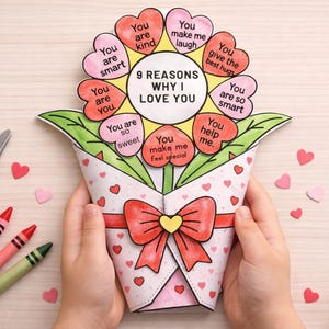 Valentine's Day Heart Bouquet Craft, Kids Printable Activity, Reasons I ...