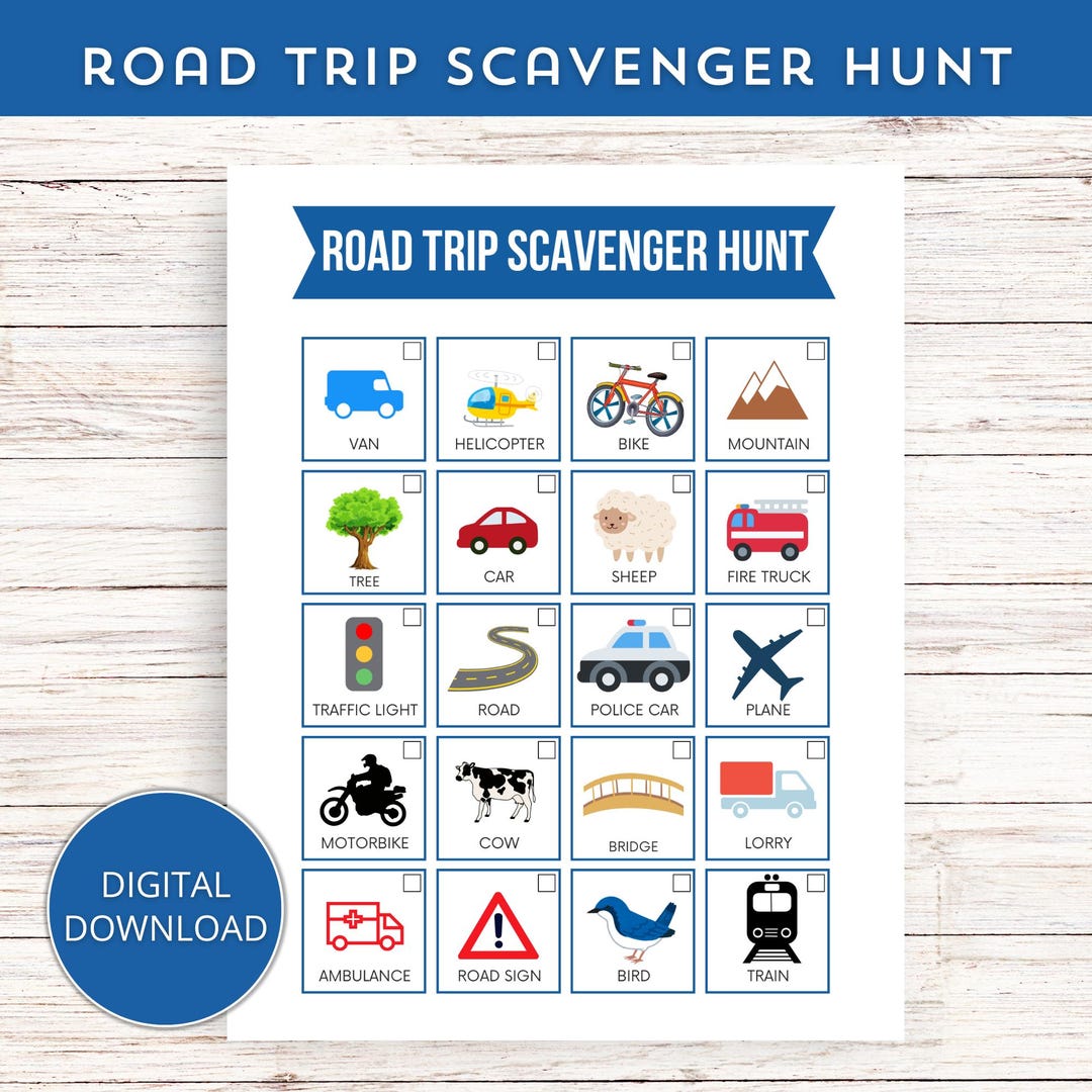 Road Trip Scavenger Hunt Game, Printable Car Game, Car Ride Games ...