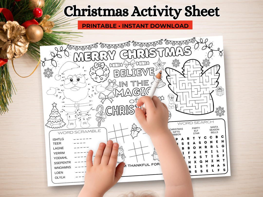 Merry Christmas Activity Placemat, Printable Christmas Coloring Page ...