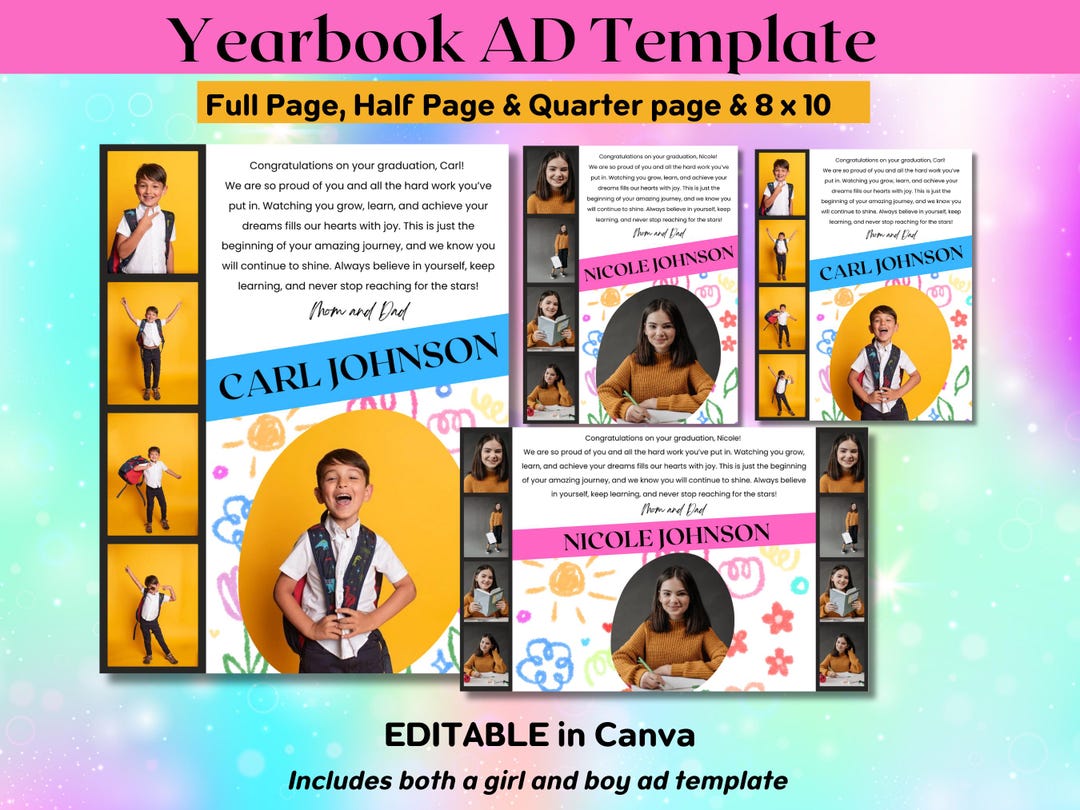 Editable Elementary Yearbook Ad Template, Graduation Tribute Full Page ...