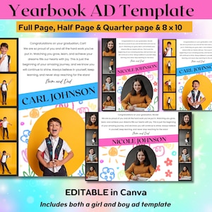 Editable Elementary Yearbook Ad Template, Graduation Tribute Full Page ...
