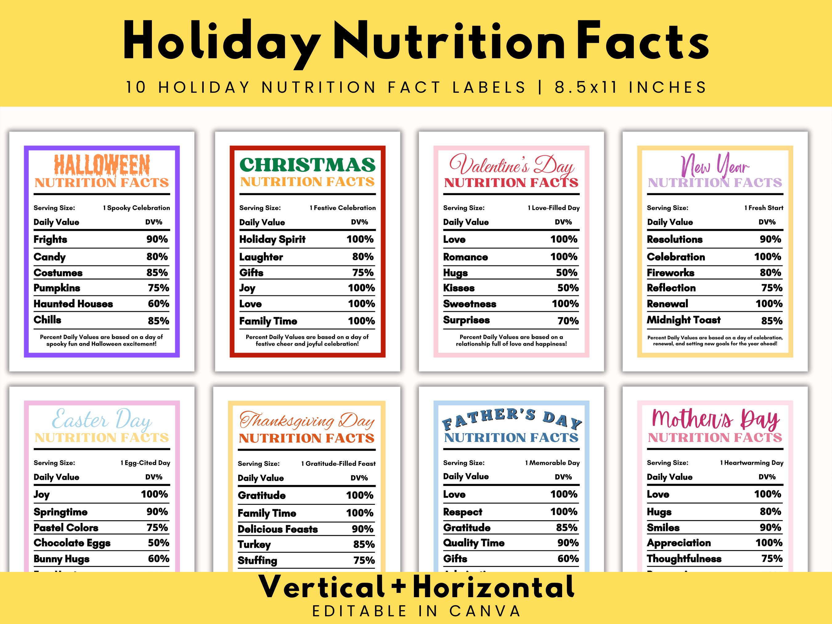 Editable Holiday Nutrition Fact Labels, Christmas Treat Bag Templates ...