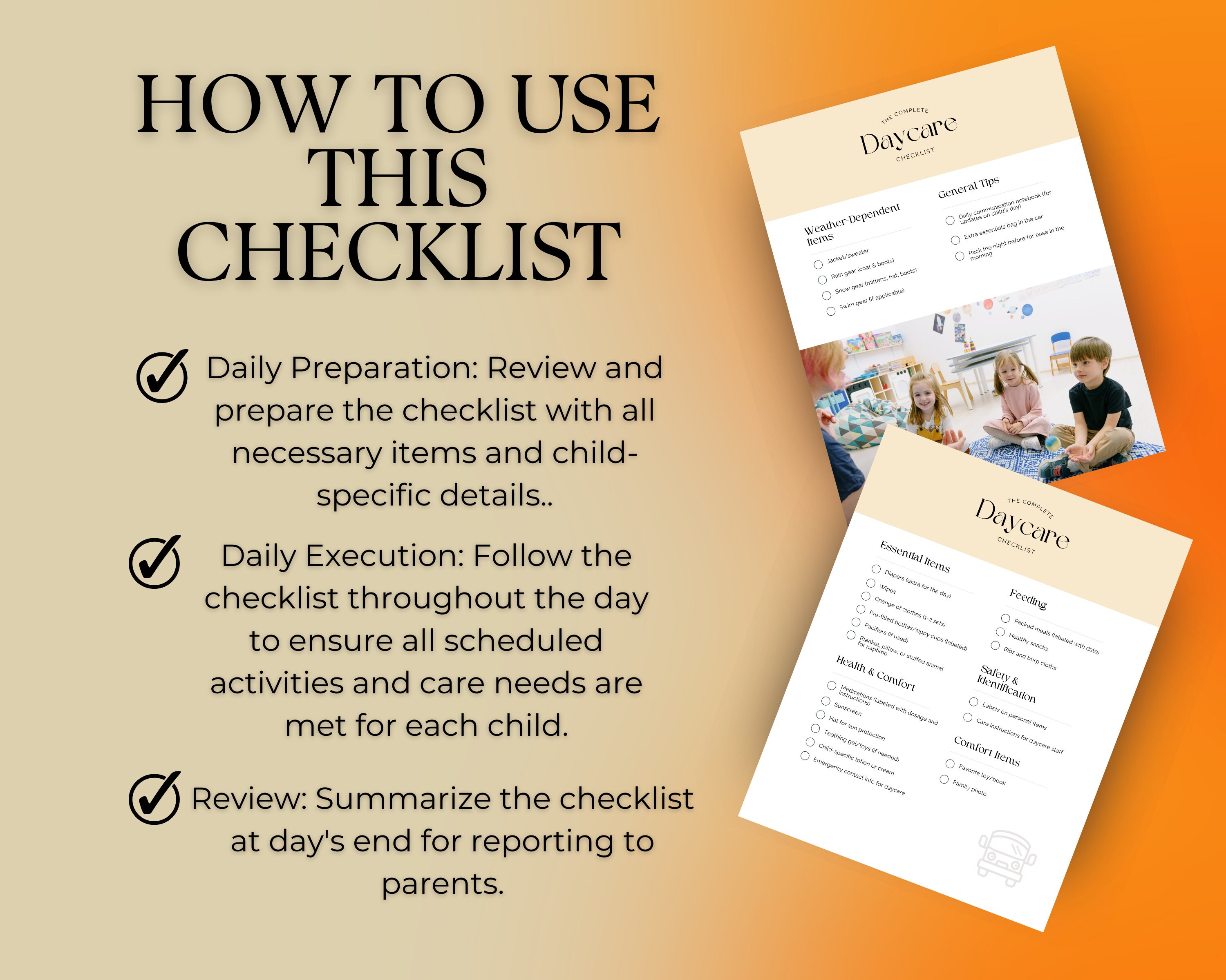 Daycare Editable Checklist, Printable Childcare Checklist, Daycare ...