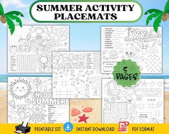 Summer Games Activity Placemat Printable, Summer Party Craft Coloring ...