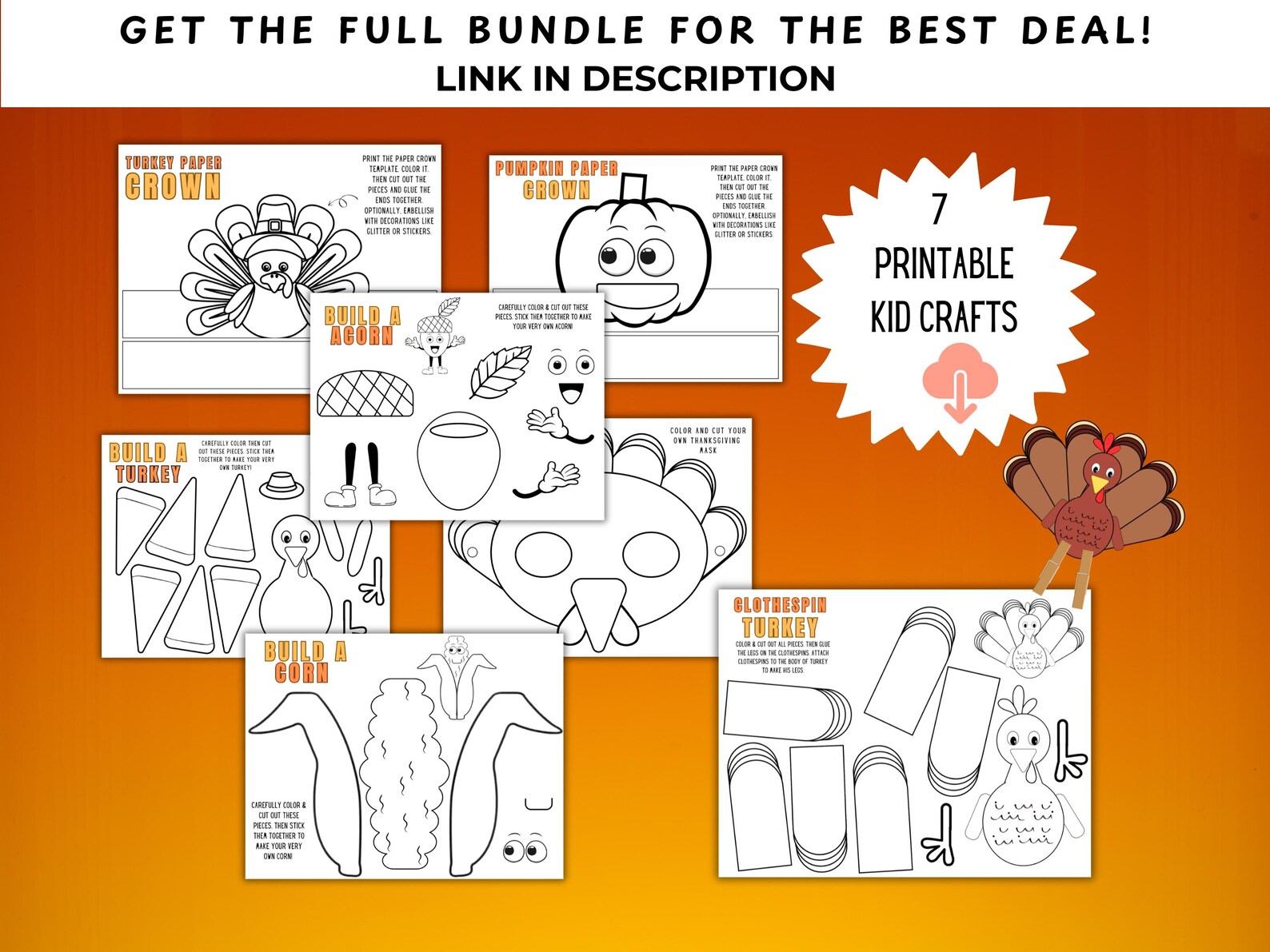 Build a Turkey Cut & Paste Craft, Fall Kids Craft, Printable ...