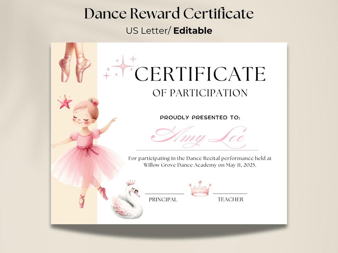 Dance Awards Certificate Template, Editable Canva Dance Certificate ...