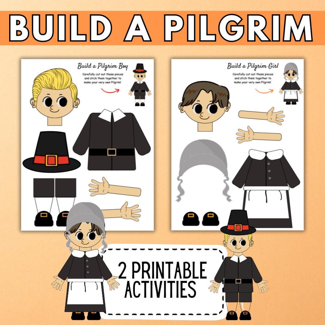 Build a Pilgrim Printable, Thanksgiving Kids Craft, Fall Coloring ...