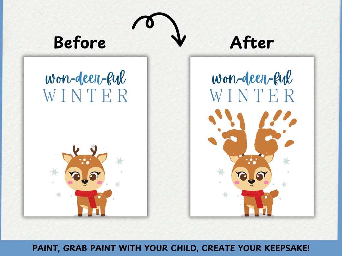 Winter Handprint Craft Template, Reindeer Handprint Art, Christmas ...