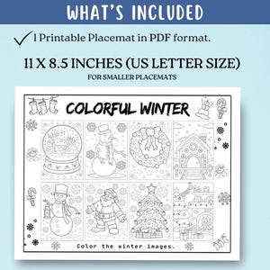 Printable Winter Coloring Page, Christmas Activity Placemat, Winter ...