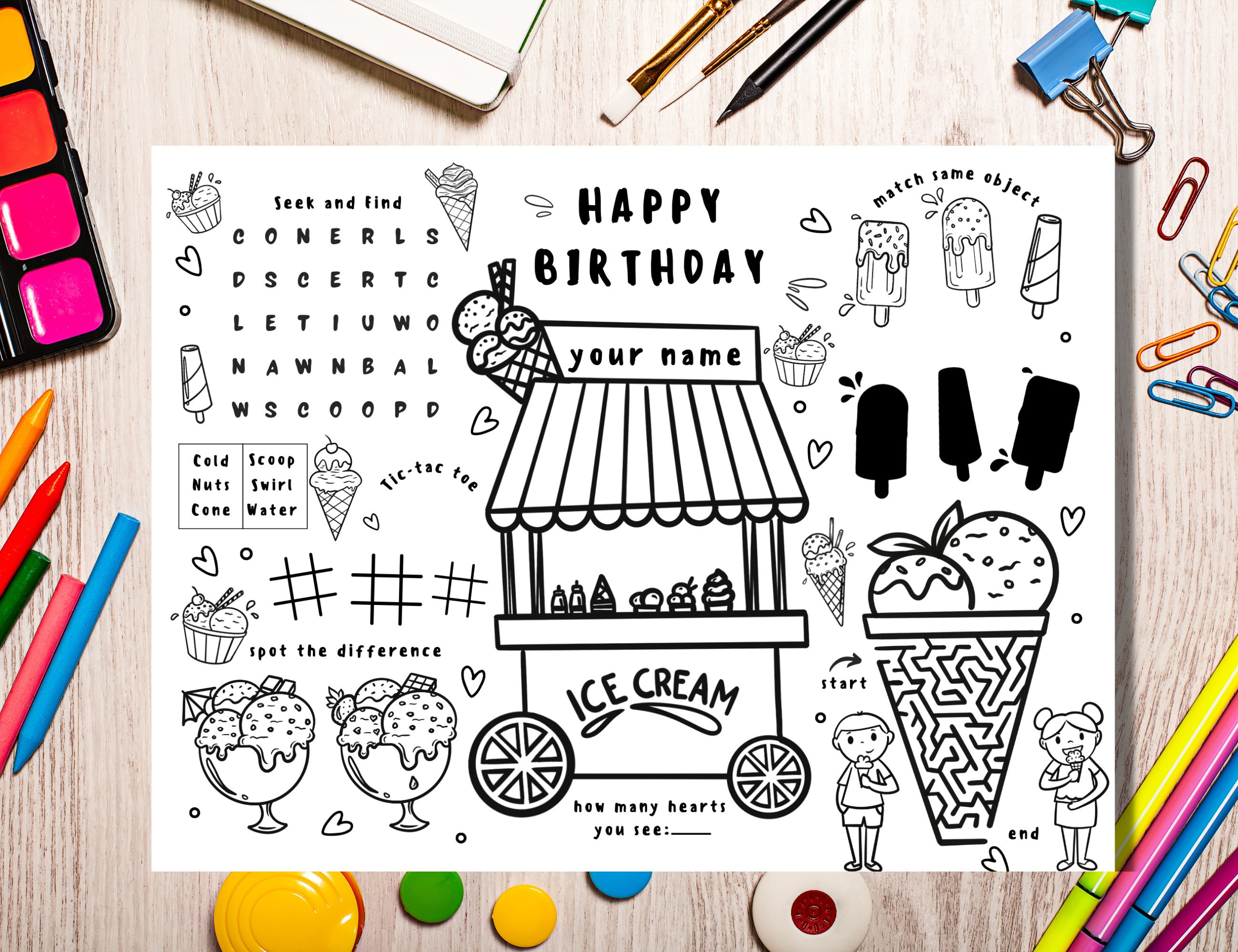 PRINTABLE Birthday Activity Sheet Coloring Page Craft Kids - Etsy Australia