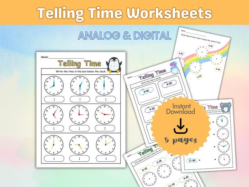 Telling Time Worksheets, Telling Time Practice Sheets, Reading Time ...