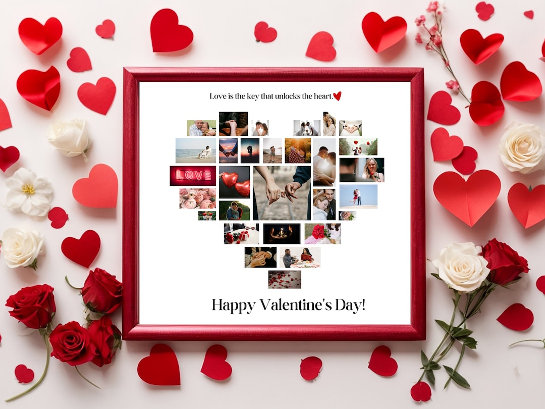 Valentine’s Heart Photo Collage Template – DIY Custom Photo Gift for ...