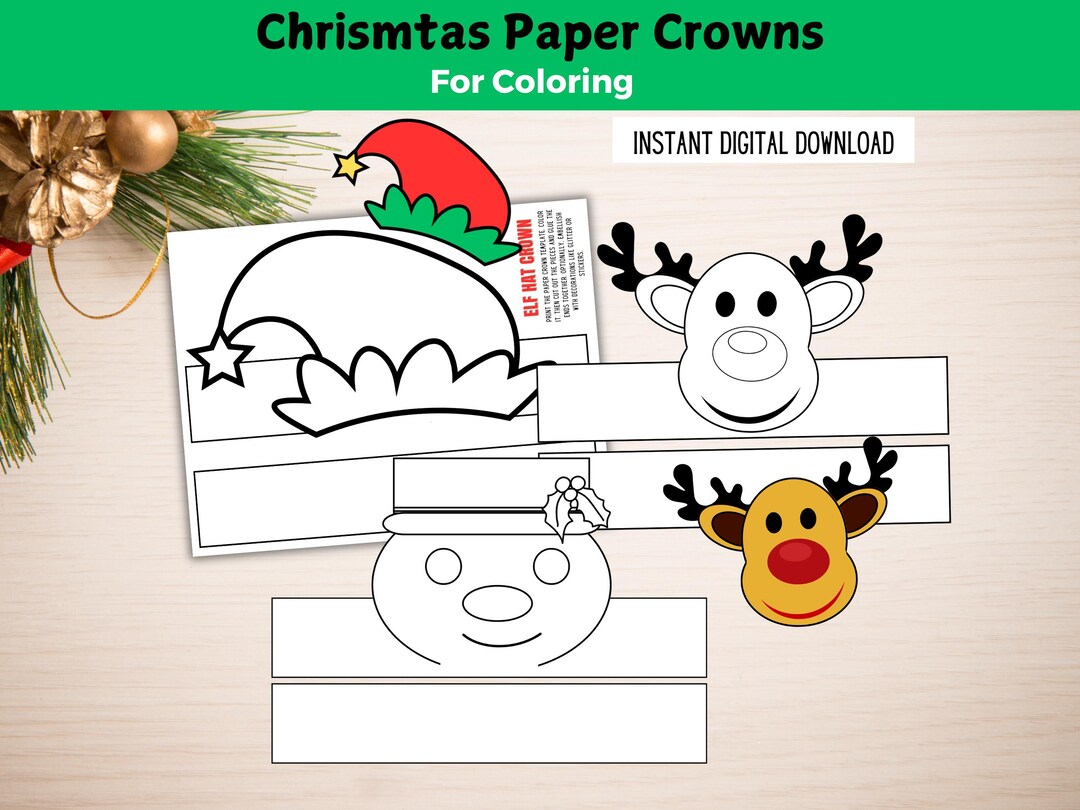 Christmas Paper Crowns, Winter Holiday Party Coloring, Reindeer ...
