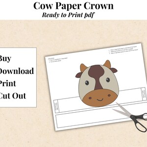 Cow Paper Hat Crown Craft, Cow Coloring Craft Paper Crown Template ...