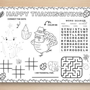 Printable Thanksgiving Activity Mats, Thanksgiving Coloring Pages ...