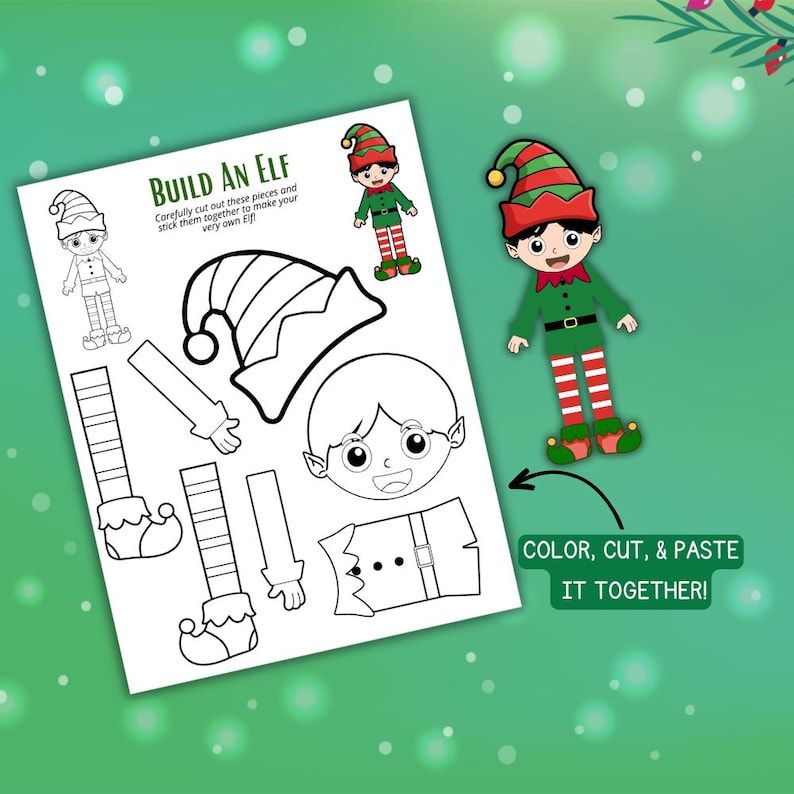 Build an Elf Printable Craft for Kids, Holiday Cut & Paste Activity ...