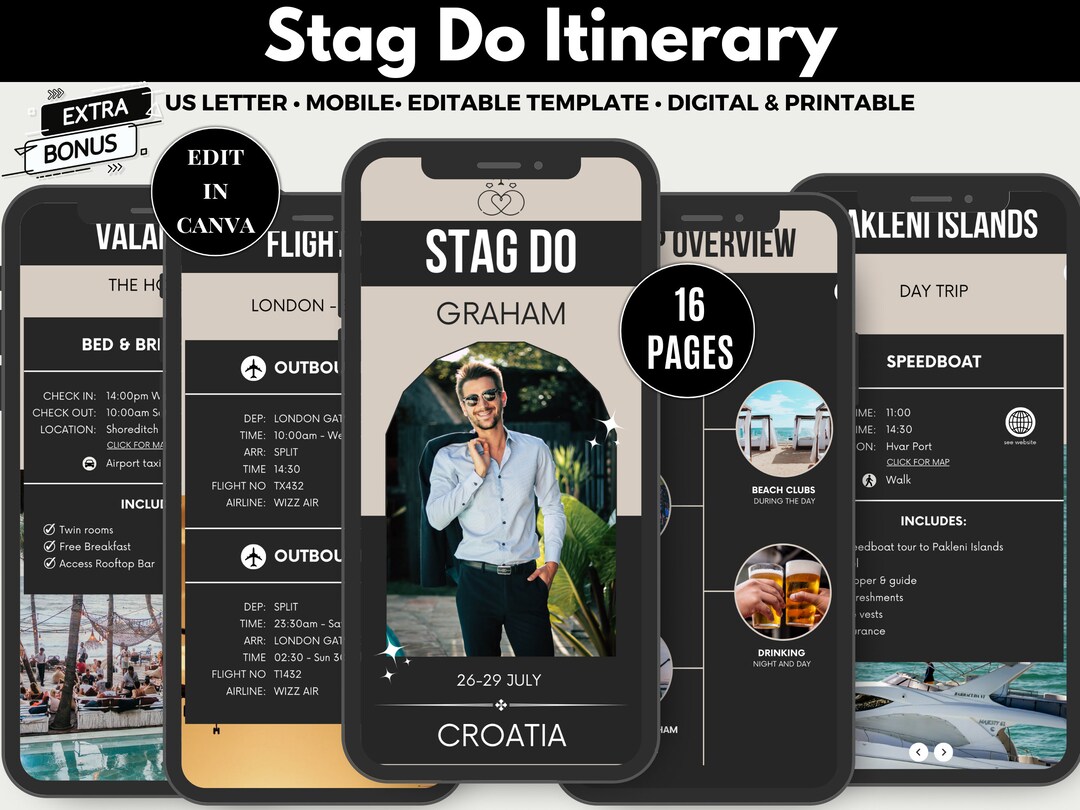 Stag Do Itinerary Template, Bachelor Party Planner Custom Editable ...