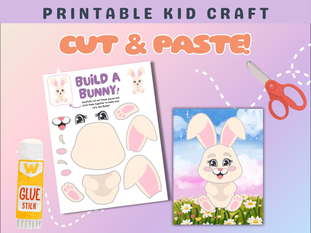 Easter Bunny Printable Craft, Build a Bunny Cut & Glue Activity, Easter ...