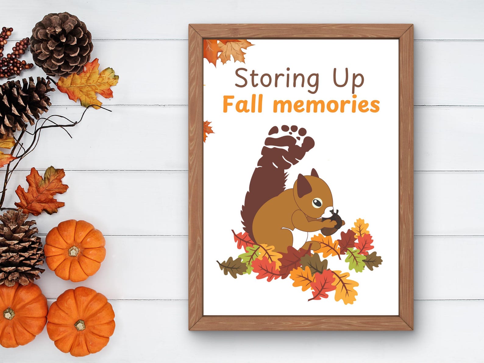 Fall Footprint Art, Squirrel Handprint Craft, Printable Autumn Craft ...