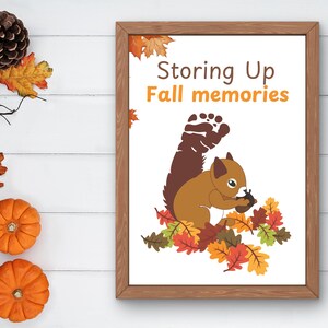 Fall Footprint Art, Squirrel Handprint Craft, Printable Autumn Craft ...