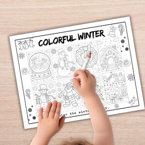 Printable Winter Coloring Page, Christmas Activity Placemat, Winter ...