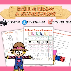 Roll & Draw a Scarecrow Printable, Fall Party Kids Activities, Fall ...