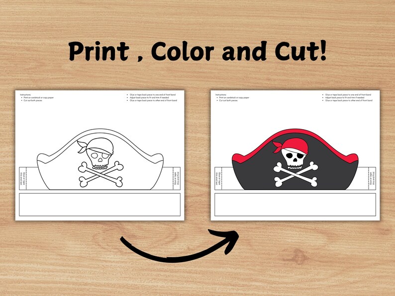 Pirate Hat Paper Crown Template, Printable Paper Crown, Pirate Coloring ...