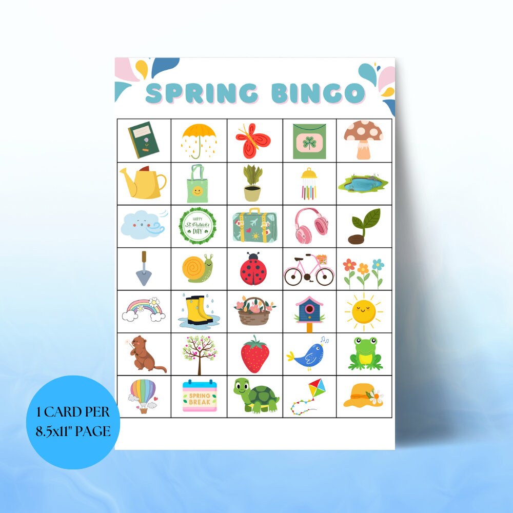 Printable Spring Bingo, 35 Spring Bingo Cards, Spring Activity for Kids ...