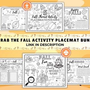 Fall Activity Placemat, Printable Fall Coloring Placemat, Fall Activity ...